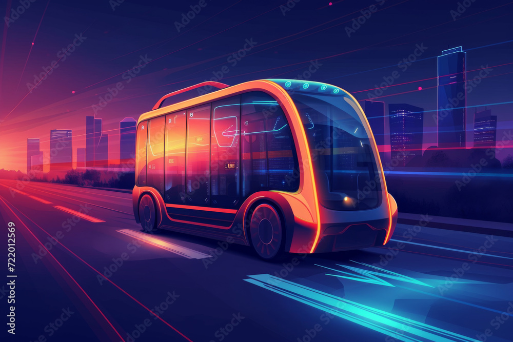 Autonomous electric smart bus or minibus stops running on street. Stock ...