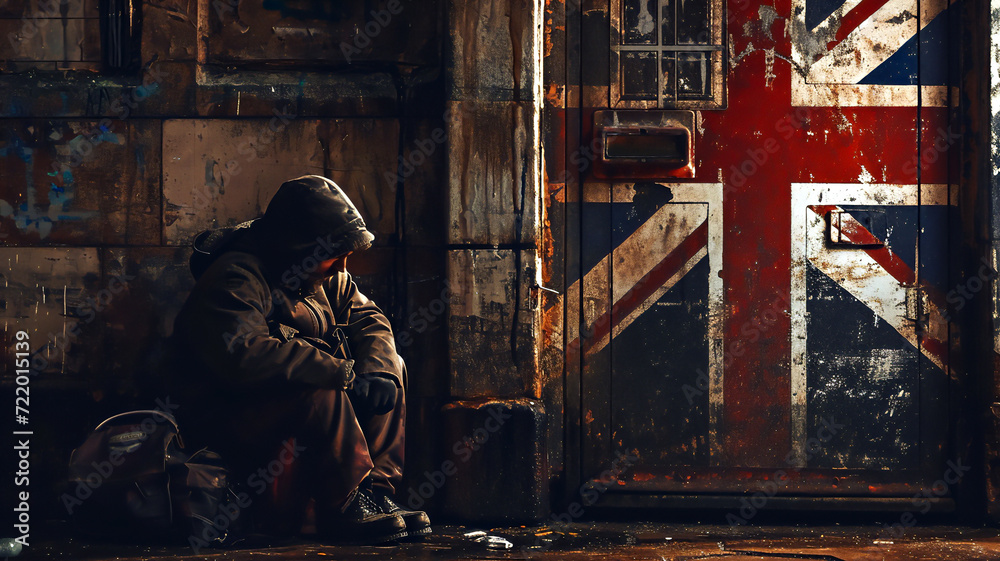 Poverty in the United Kingdom showing a homeless underprivileged ...