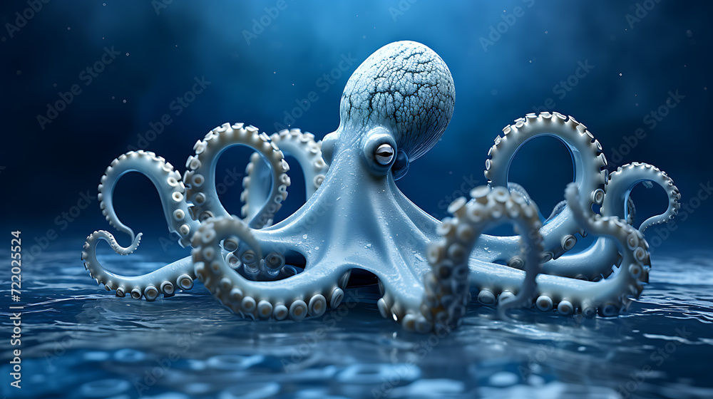 A captivating 3D rendition of a stylized octopus submerged in the ...