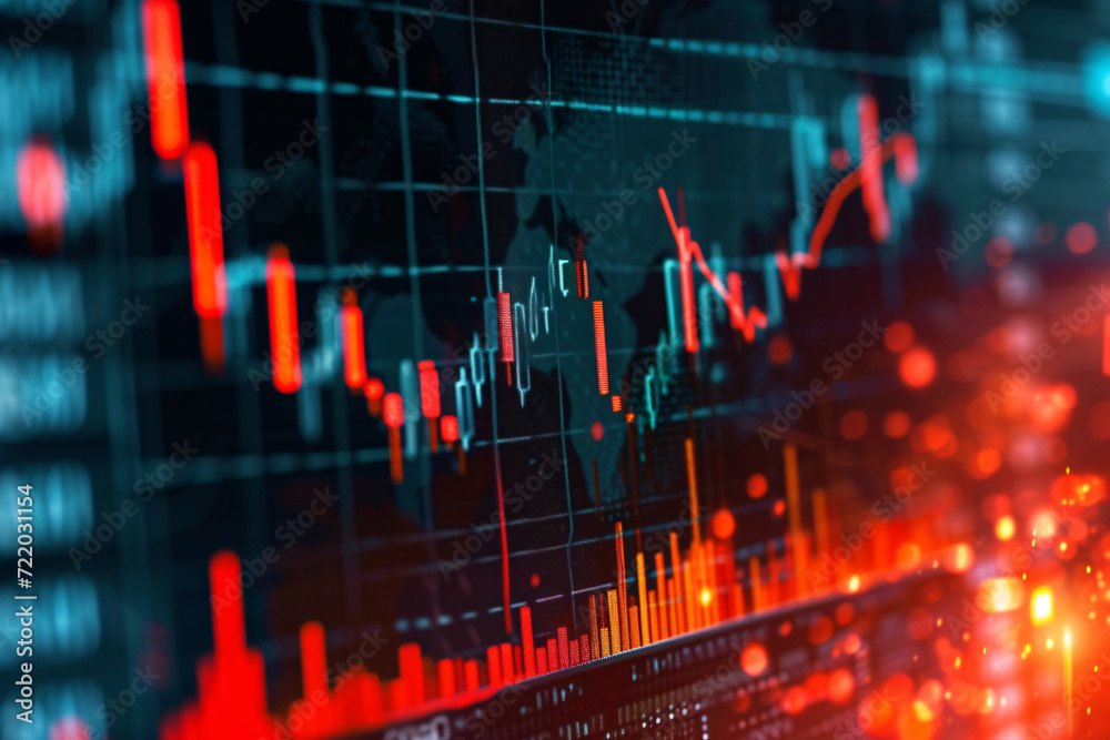 Stock market charts, market crash, bear market, red declining stock ...