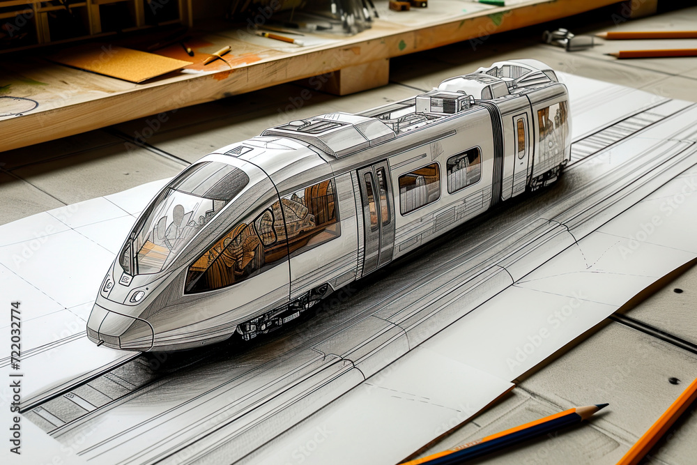 Generative AI illustration of CAD drawing high speed train design Stock ...