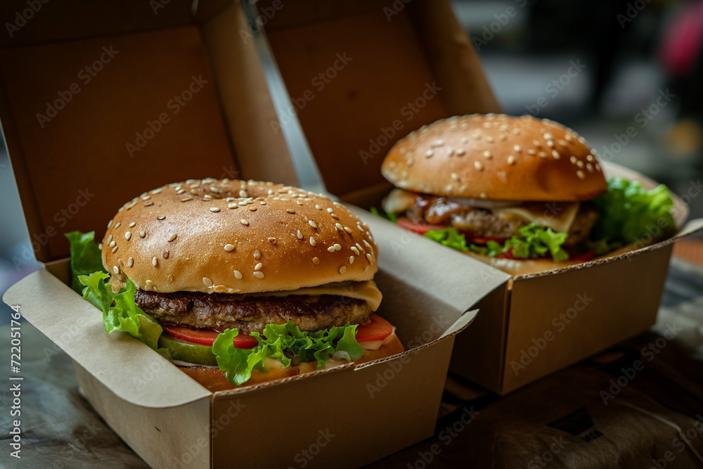 burger, box - container, hamburger, beef, color image, box, catering ...