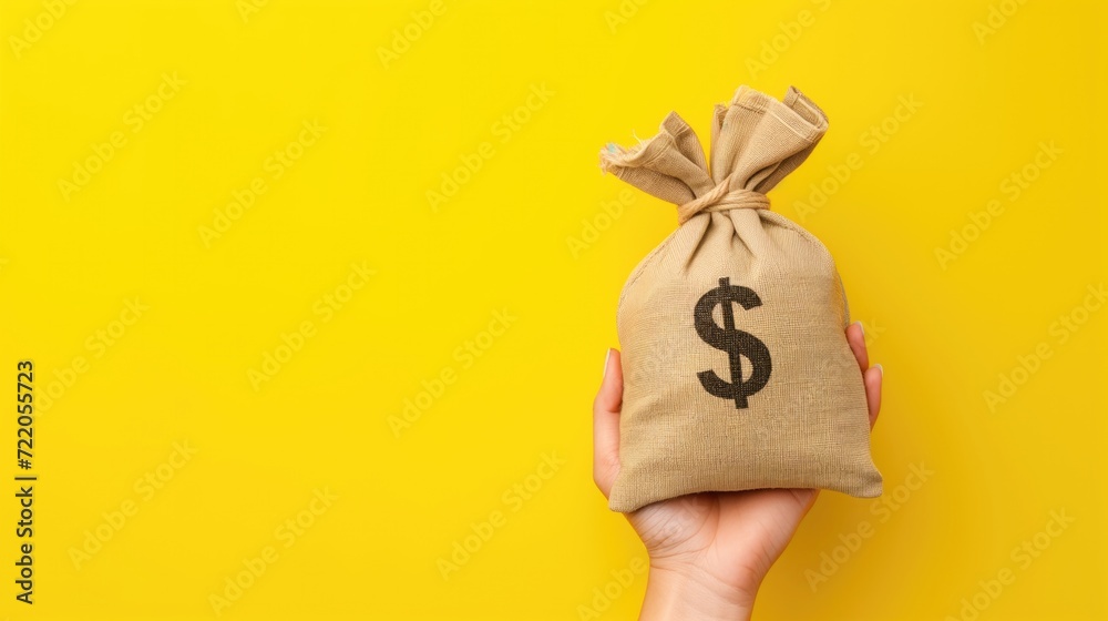 Female hand holding a sacks of money for trading ideas. Or financial ...