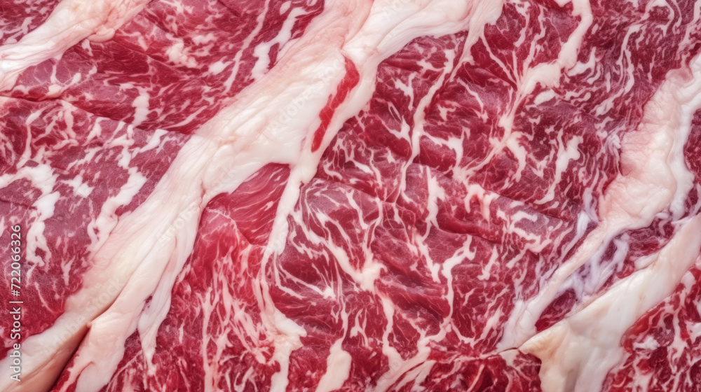 Close-up of fresh raw marble beef meat steak structure. Food background ...