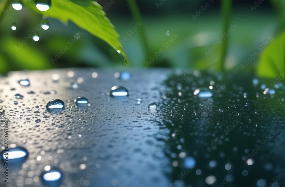 Raindrops stuck to the green leaves that looked fresh in the garden ...