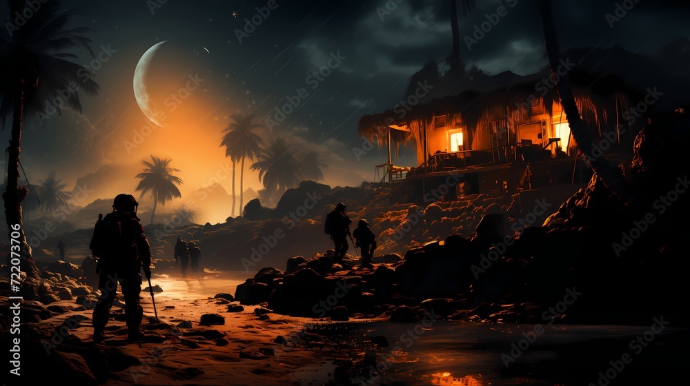 Special forces team infiltrating a desert compound with advanced night ...