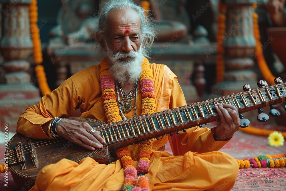 Indian classical music teacher imparting lessons on traditional ...