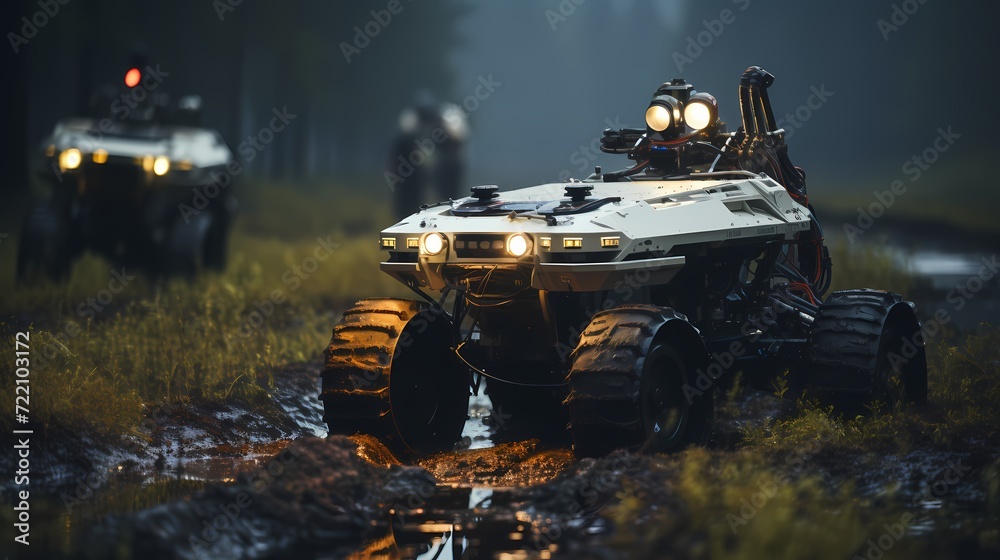 Unmanned ground vehicle patrolling a military base perimeter Stock ...