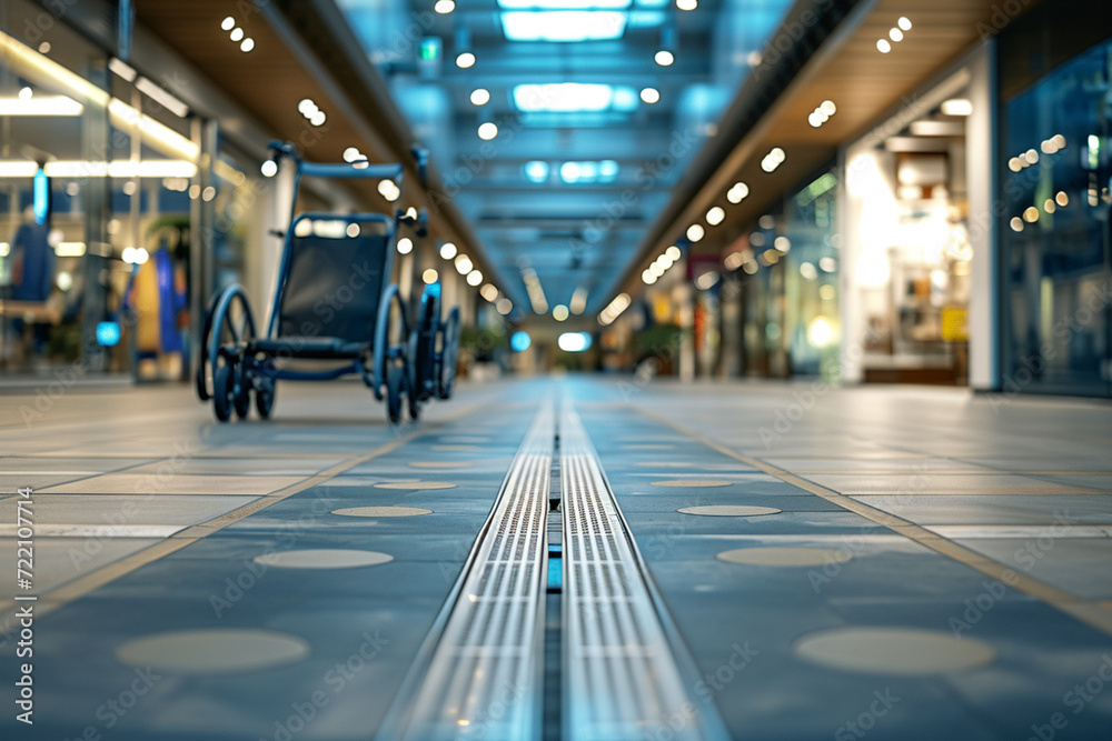 close-up of an accessible shopping area with ramps and wide aisles ...