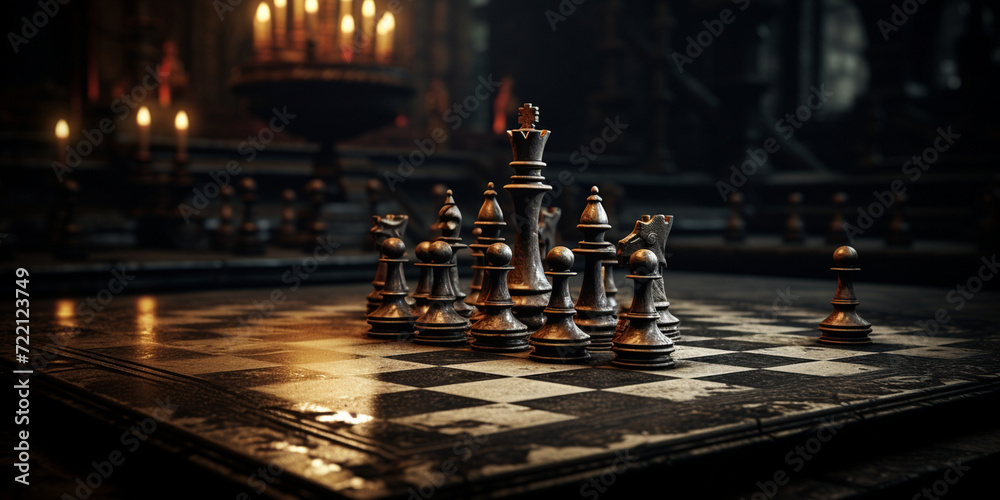 Enchanted chessboard pawns pledge allegiance to the king in a fantasy ...