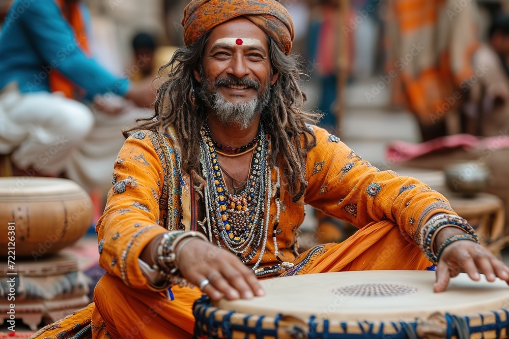 Indian street performer showcasing traditional folk dance and music on ...