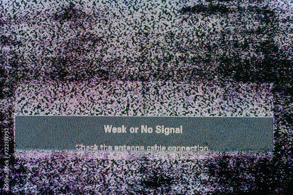 Close up of television screen with static noise caused by bad signal ...