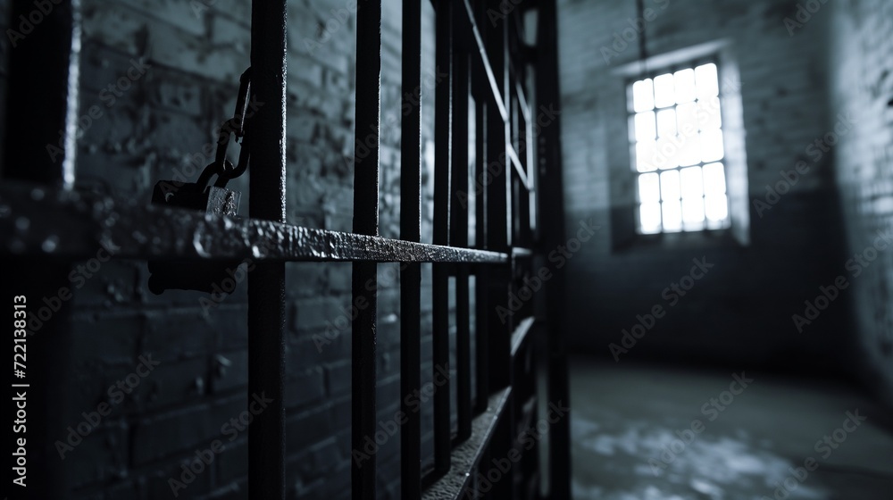 Empty jail cell with an open door, AI-generated. Stock Illustration ...