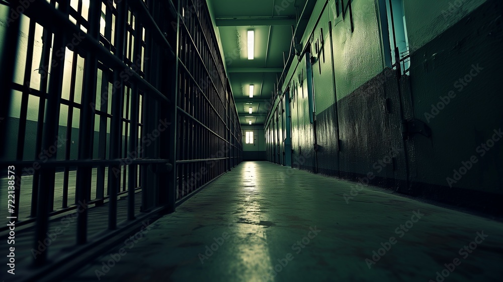 Empty jail cell with an open door, AI-generated. Stock Illustration ...