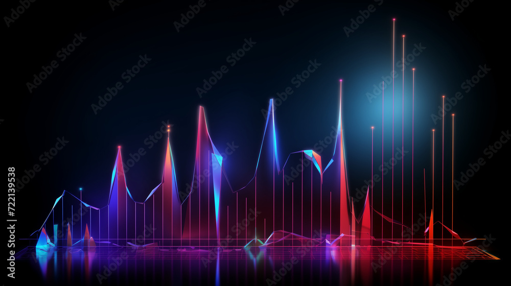 sound waves, Financial neon rising graph and chart with lines and ...