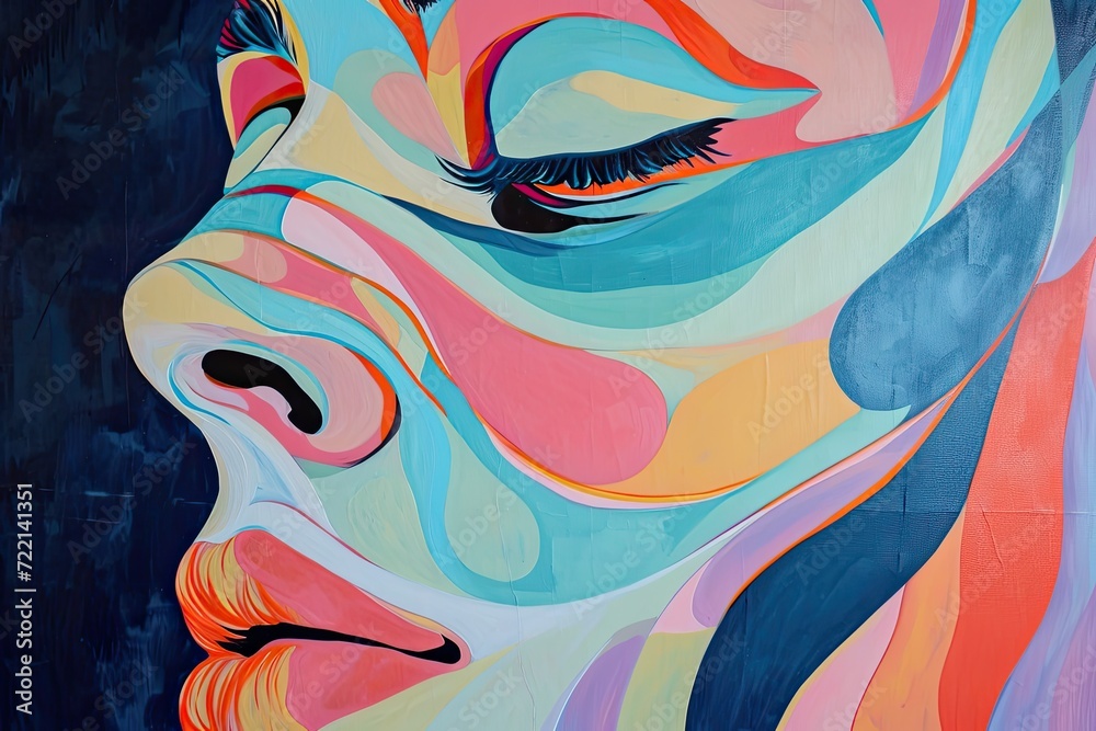 Portrait of a girl in neo-pop art style. A woman's face with closed ...