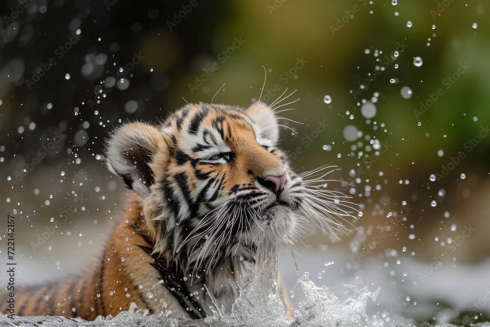 siberian tiger cub shaking off water after a refreshing swim Stock ...