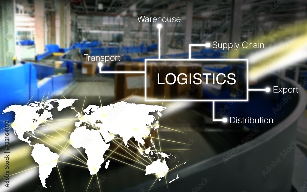 Logistics concept map in the background a fulfillment center with ...