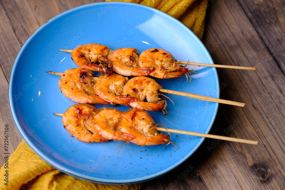 Sate Udang Bakar. Grilled Shrimp Satay. Made from prawns seasoned with ...