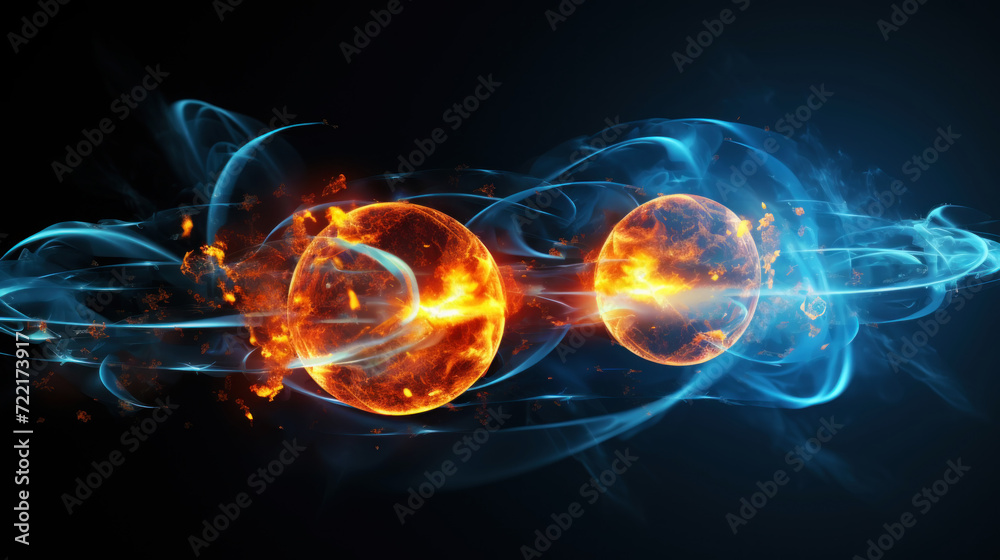 Scientific concept of depicting the fusion of two atoms. Sci-fi ...