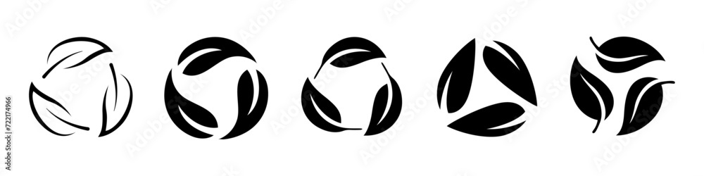 Leaf recycling symbol icon set. Biodegradable leaf recycling symbol set ...