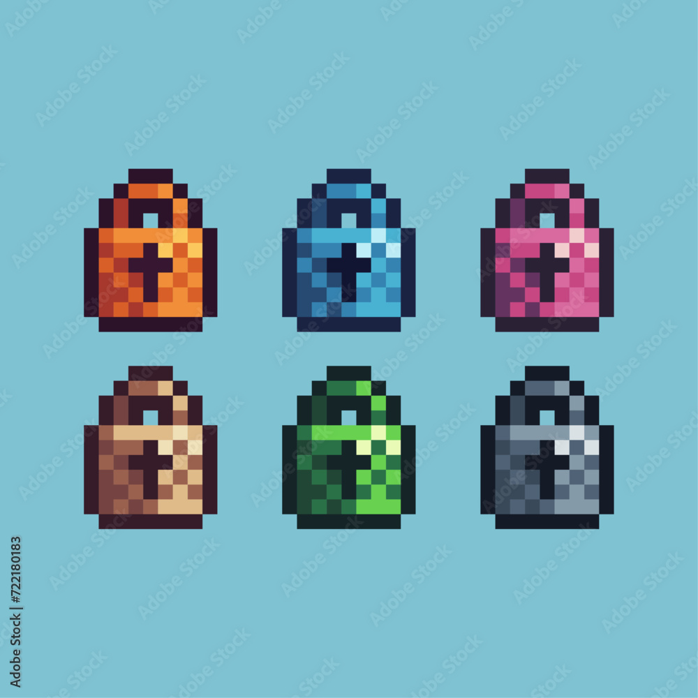 Pixel art sets icon of padlock variation color. padlock icon on ...