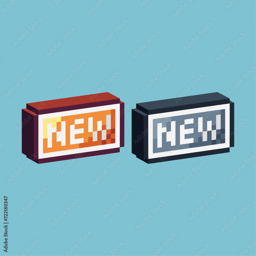 Isometric Pixel art 3d of new button icon for items asset. new button ...