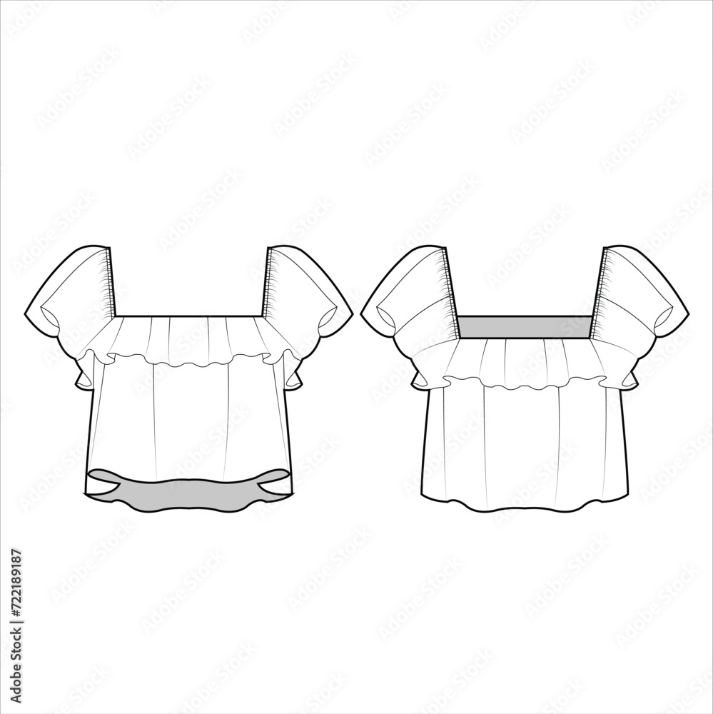 Vector long sleeved top with gathering details fashion CAD, woman ...