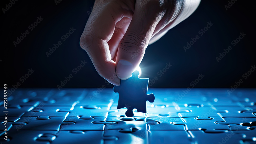 Completing blue jigsaw puzzles with the last piece on light leaked hole ...