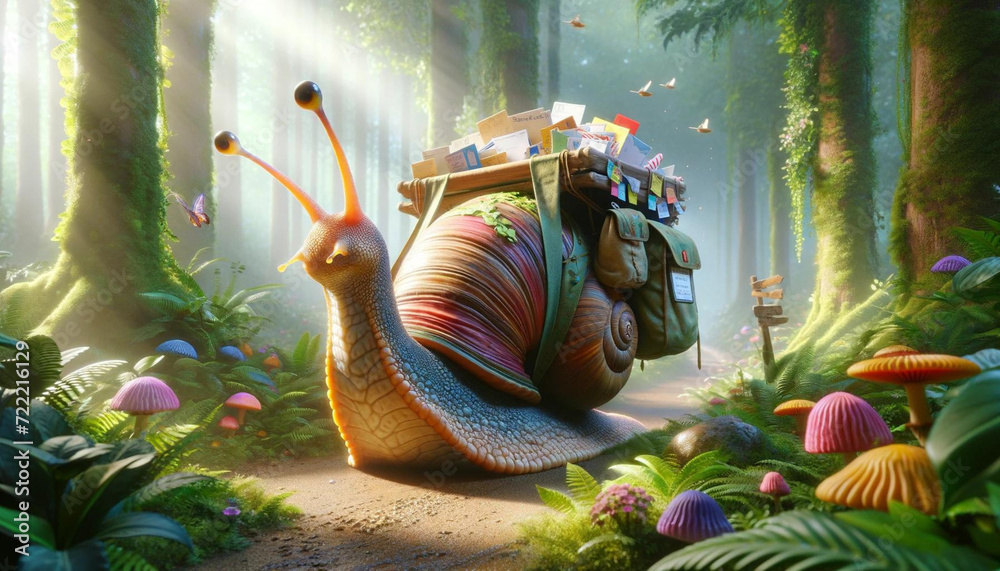 an illustration of Giant Snail Mail Delivery: A giant snail acting as a ...