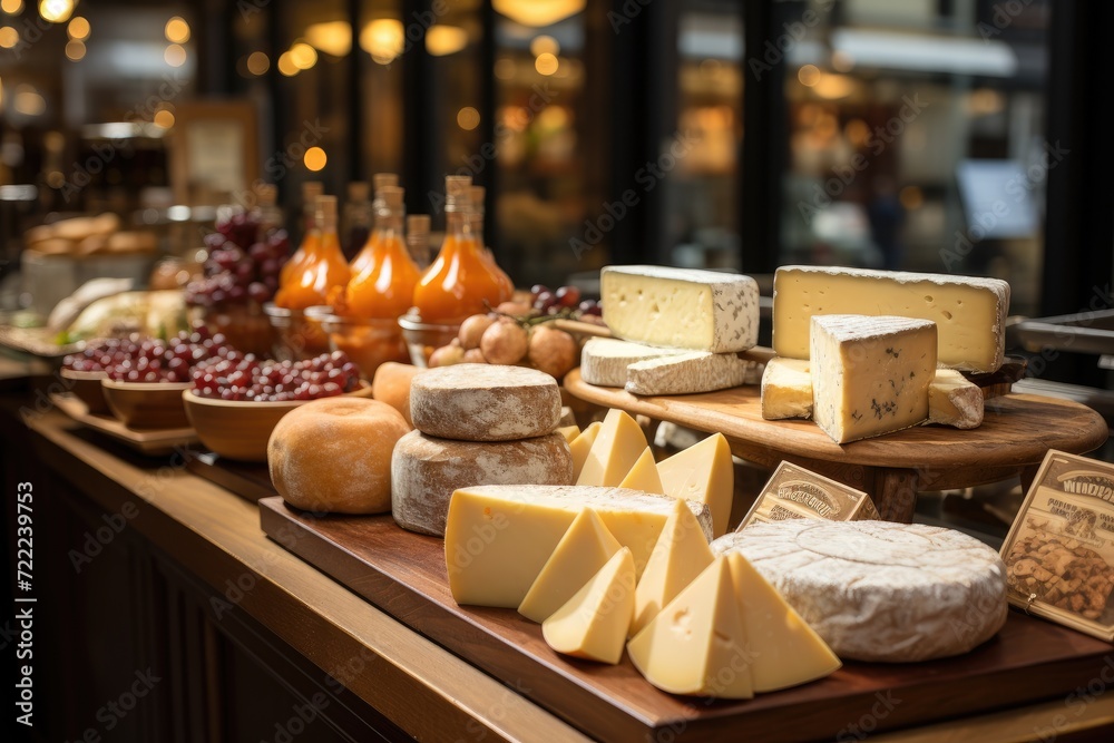 Indulge in a delectable display of artisanal cheeses and ripe fruits ...
