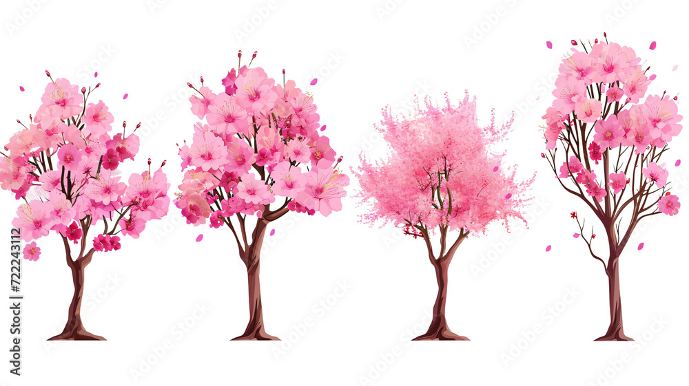 set of Cherry tree illustration clipart, isolated on transparent ...