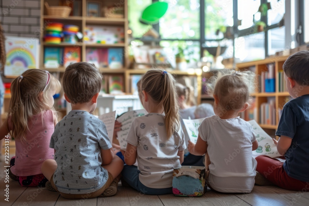 Children in kindergarten learn to read at a reading lesson Stock Photo ...
