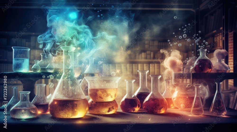 Lab theme with science and medical glass equipments, Background for ...