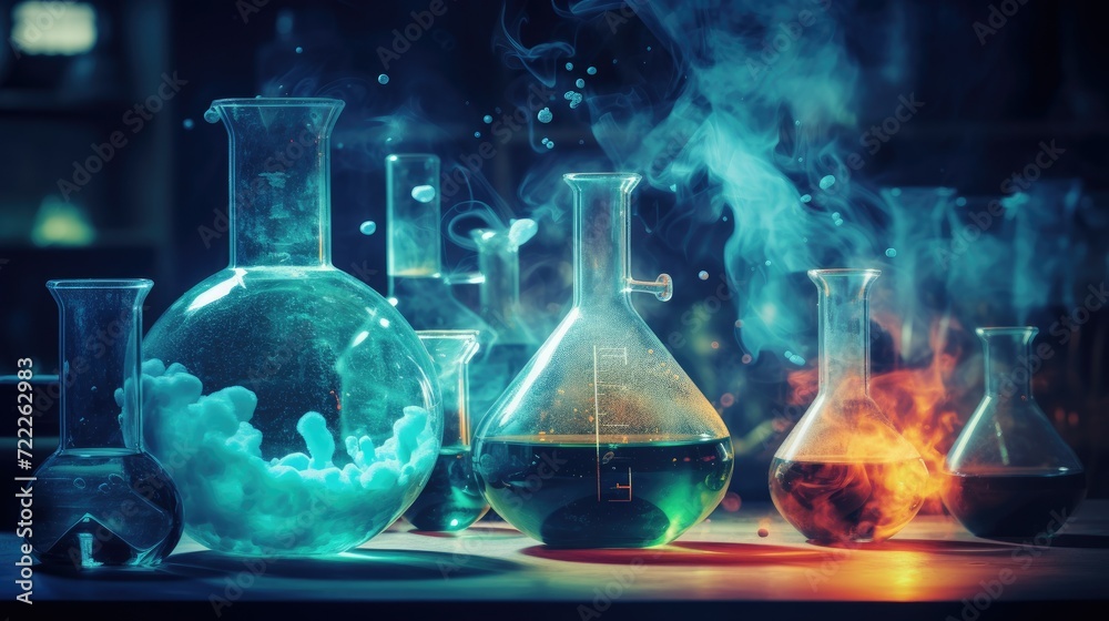 Lab theme with science and medical glass equipments, Background for ...