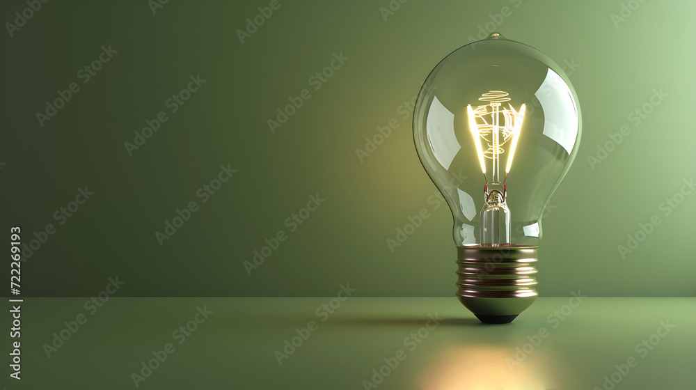 Light bulb on green background with copy space. Glowing light bulb ...