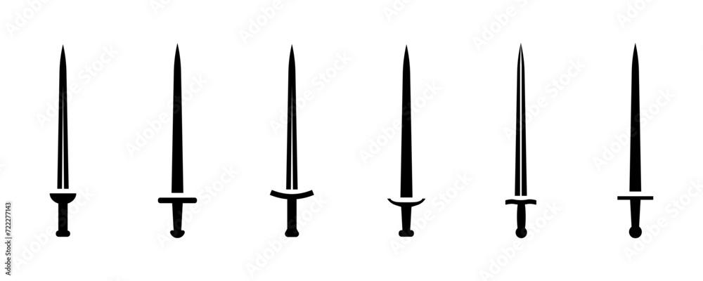 Set of sword vector icons. Long knight weapon. Medieval vintage sword ...