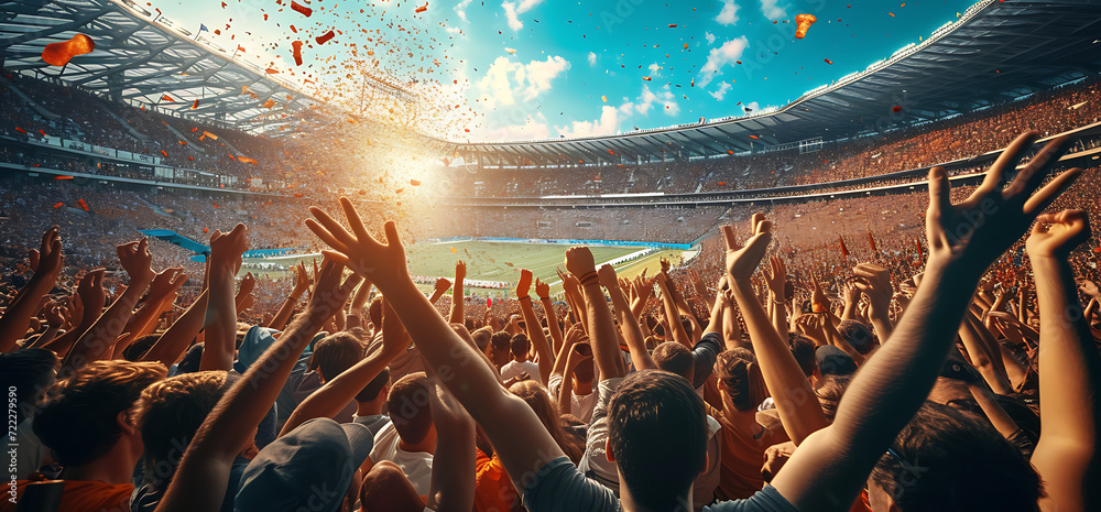 fans in the stands cheering, cheering in the stadium at an event. Stock ...