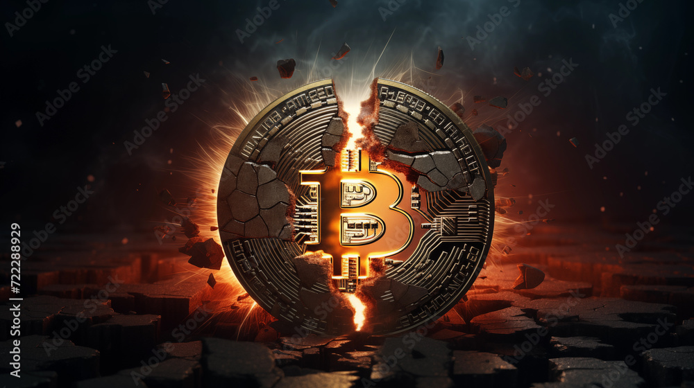 Bitcoin btc coin breaking in half. Concept for bitcoin halving April ...