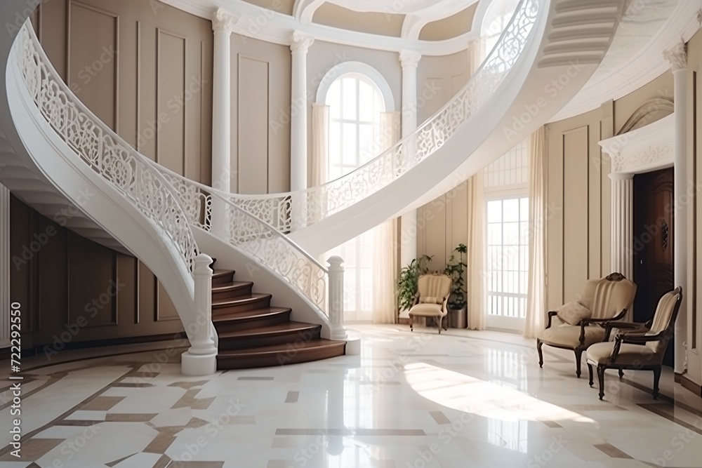 Luxury staircase in a high end home, interior hallway with staircase ...