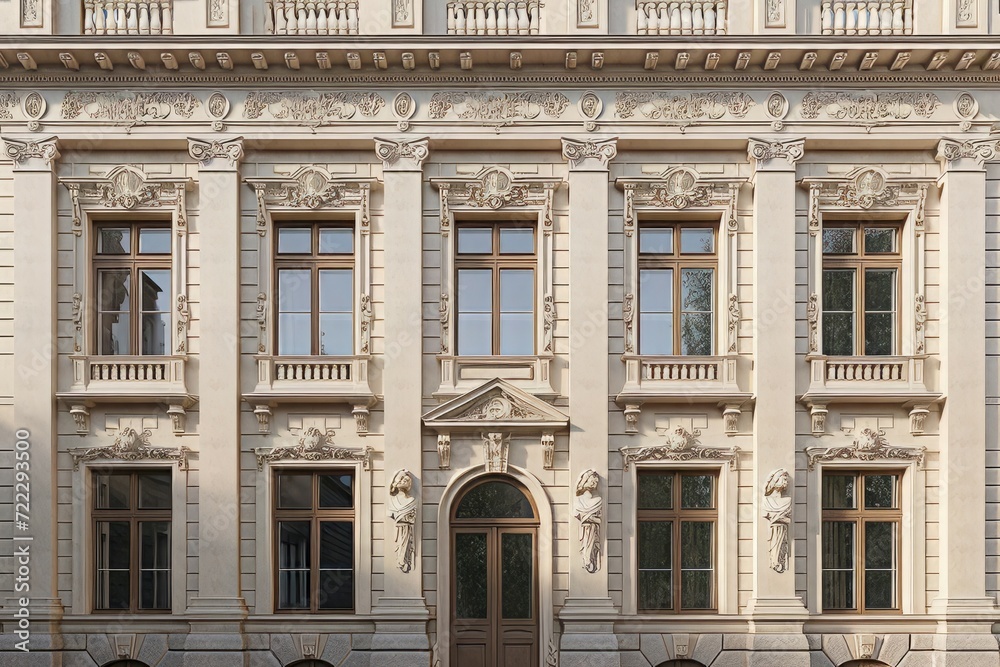 School building facade. Gorgeous and artistical design edifice with ...