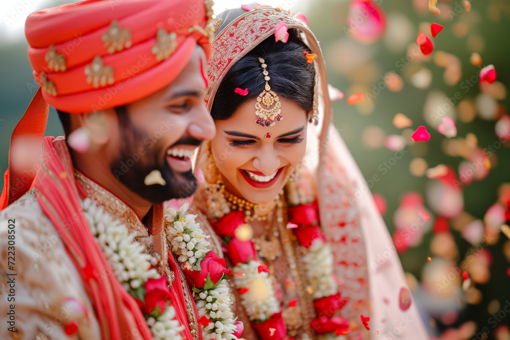 Indian bride and groom at amazing hindu wedding ceremony. Details of traditional indian wedding ...