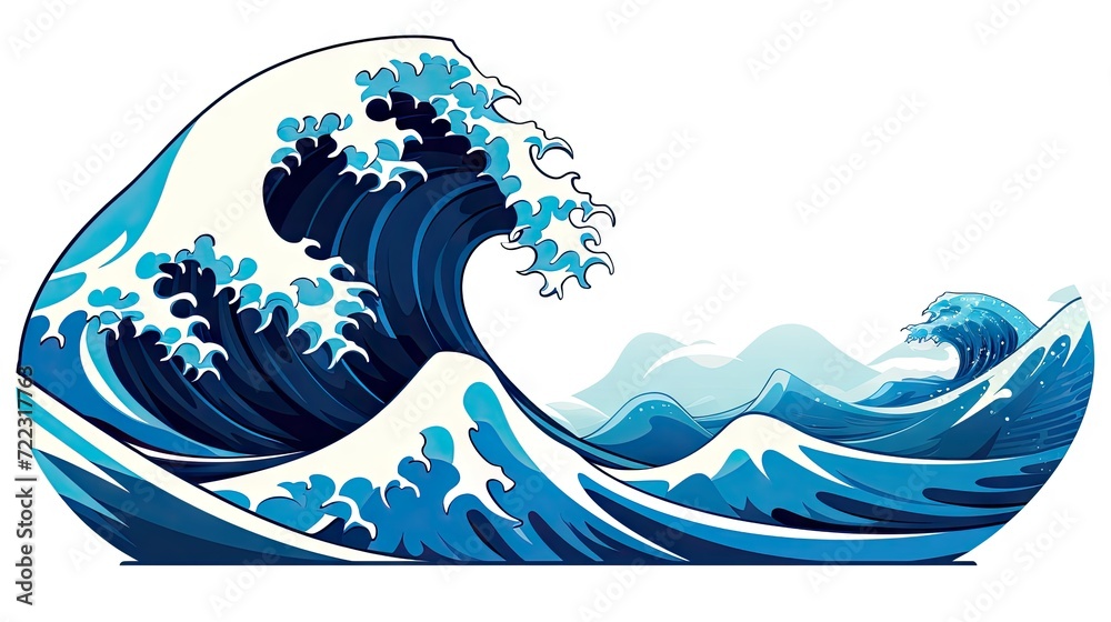 a dramatic image of a tsunami wave in cartoon style, showcasing a big ...