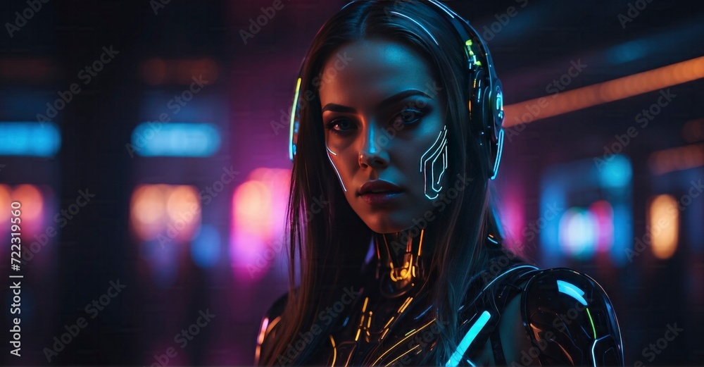 Dark room allure AI-rendered illustration of a android woman with ...