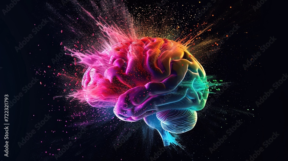 Colorful brain exploding with colors for generative AI concept Stock ...