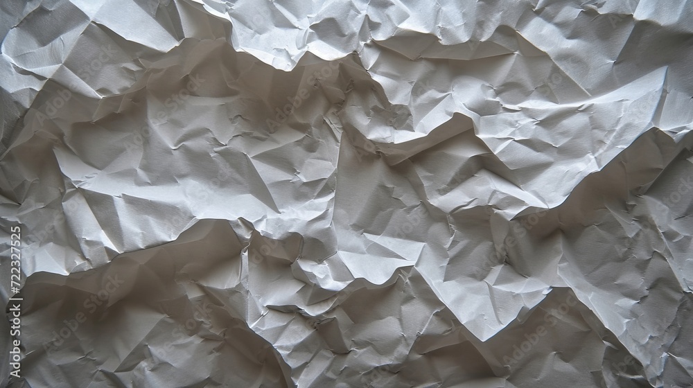 A crumpled white paper reveals the intricate folds and creases of an ...