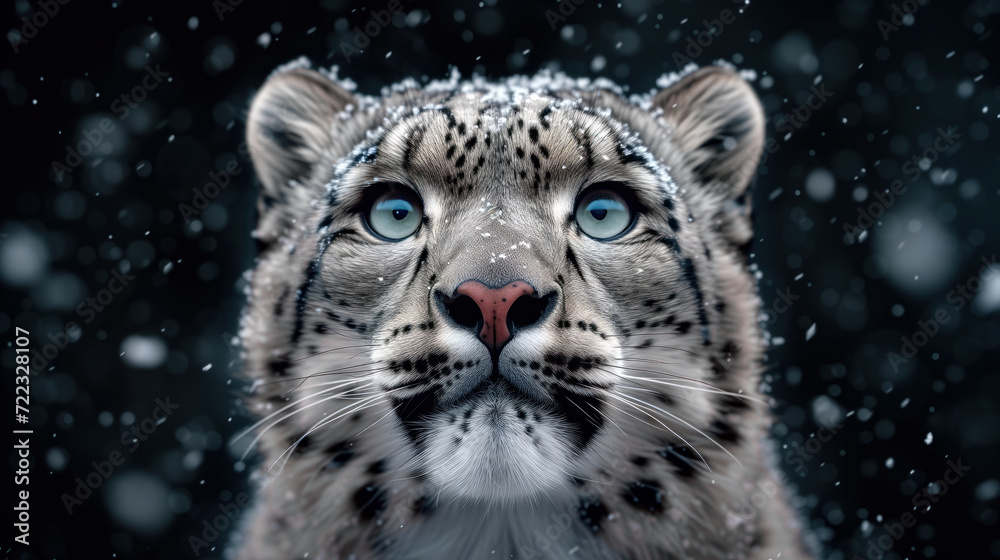 Beautiful snow leopard portrait, pc splash screen template. Stock Photo ...