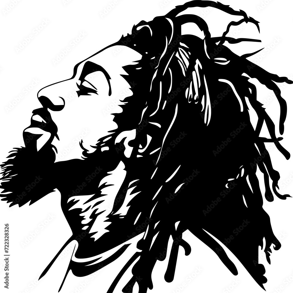 happy rastaman vector svg black and white logo Generative AI Stock ...