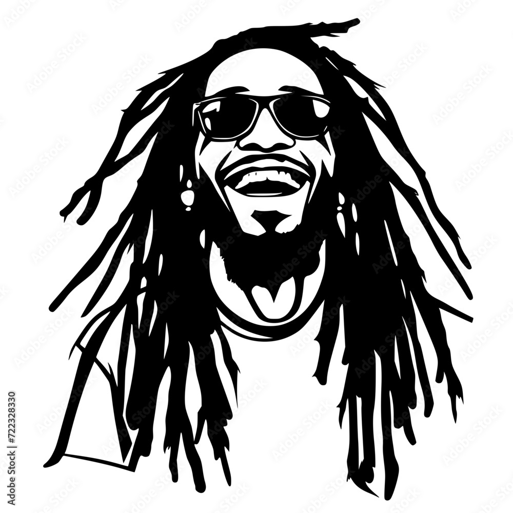 happy rastaman vector svg black and white logo Generative AI Stock ...