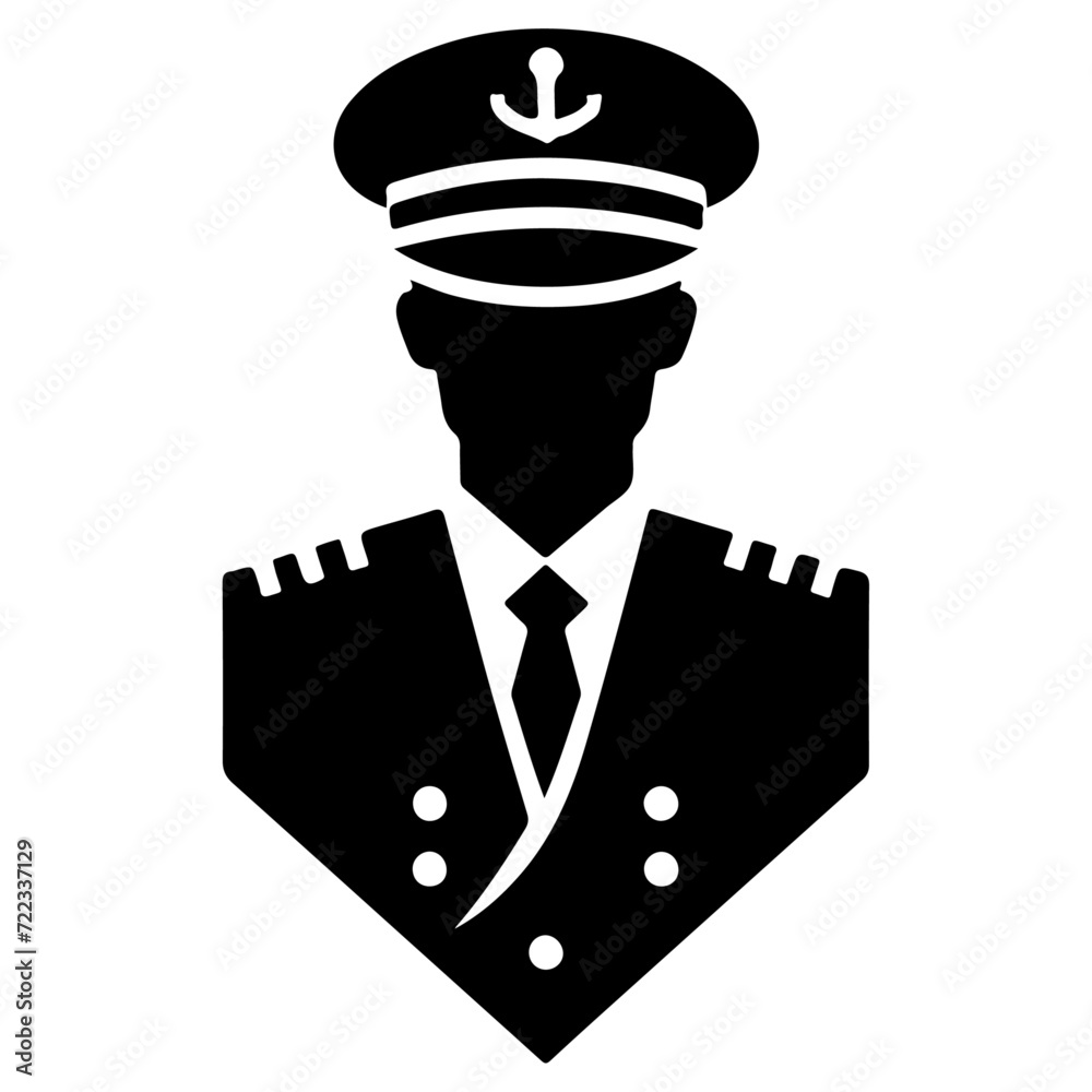 navy ship captain icon, clipart, vector silhouette, white background ...